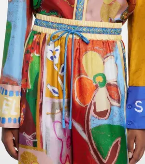 ALEMAIS X Mlak Printed Silk Twill Wide-leg Pants - Multicoloured