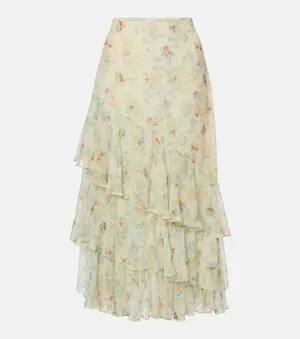 Ulla Johnson Meadow Floral Silk Chiffon Midi Skirt - Green