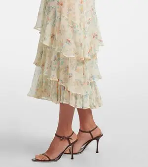 Ulla Johnson Meadow Floral Silk Chiffon Midi Skirt - Green