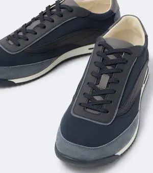 Brunello Cucinelli Suede And Fabric Lace-up Sneakers - Blue