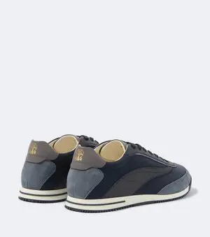 Brunello Cucinelli Suede And Fabric Lace-up Sneakers - Blue