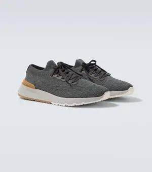 Brunello Cucinelli Suede And Fabric Lace-up Sneakers - Grey