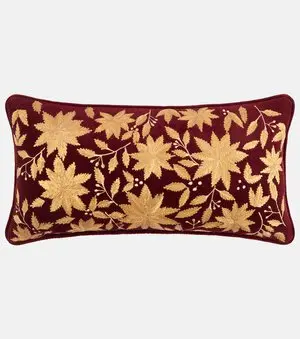 LES-OTTOMANS Embroidered Cotton Velvet Cushion - Burgundy