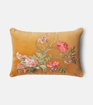 LES-OTTOMANS Embroidered Cotton Velvet Cushion - Multicoloured