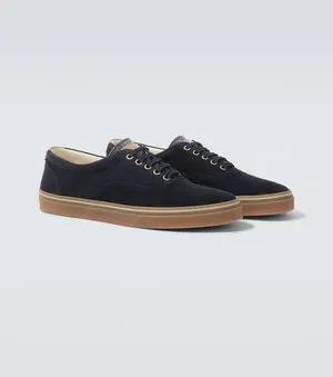 Brunello Cucinelli Suede Lace-up Sneakers With Leather Trim - Blue