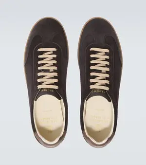 Brunello Cucinelli Suede Lace-up Sneakers With Leather Trim - Brown