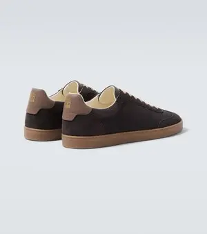 Brunello Cucinelli Suede Lace-up Sneakers With Leather Trim - Brown