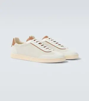 Brunello Cucinelli Suede Lace-up Sneakers With Leather Trim - Brown