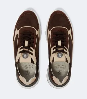 Brunello Cucinelli Leather-trimmed Suede Sneakers - Grey