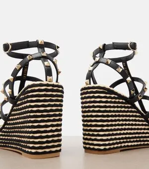Valentino Garavani Rockstud Leather Espadrille Wedge Sandals