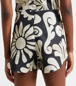 CALA DE LA CRUZ Bahamas Printed Linen Shorts - Black