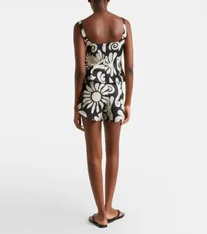 CALA DE LA CRUZ Bahamas Printed Linen Shorts - Black
