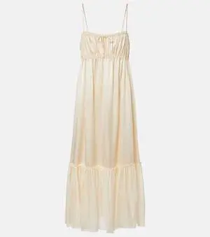 Ulla Johnson Marielle Ruched Silk Midi Dress In Ivory - Beige
