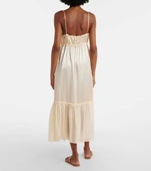 Ulla Johnson Marielle Ruched Silk Midi Dress In Ivory