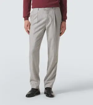 Brunello Cucinelli Pinstriped Wool And Cashmere Tapered Pants - Grey