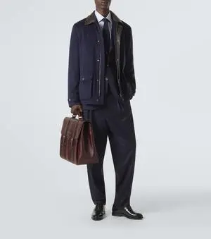 Brunello Cucinelli Wool Jacket With Leather Trim