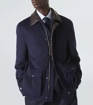Brunello Cucinelli Wool Jacket With Leather Trim
