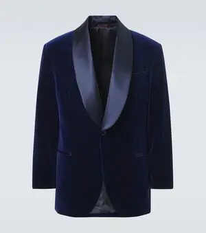 Brunello Cucinelli Pinstripe Cotton Velvet Tuxedo Jacket - Blue