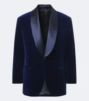 Brunello Cucinelli Pinstripe Cotton Velvet Tuxedo Jacket - Blue
