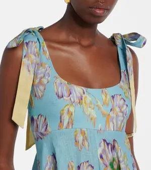 ALEMAIS Jerry Floral Linen Midi Dress