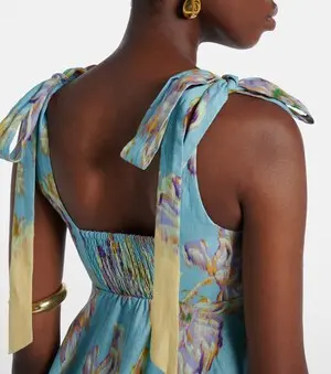 ALEMAIS Jerry Floral Linen Midi Dress