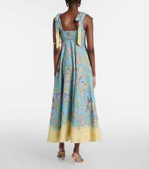 ALEMAIS Jerry Floral Linen Midi Dress