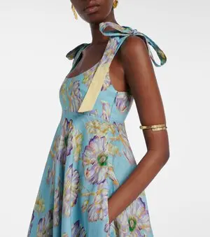 ALEMAIS Jerry Floral Linen Midi Dress