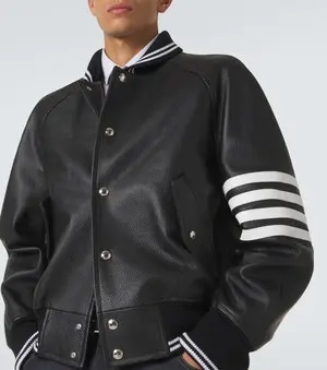 Thom Browne 4-bar Leather Bomber Jacket - Black