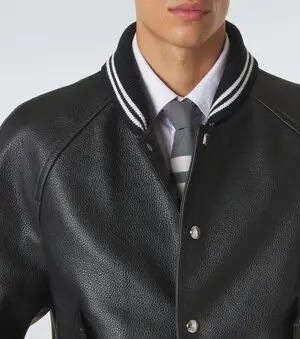 Thom Browne 4-bar Leather Bomber Jacket - Black