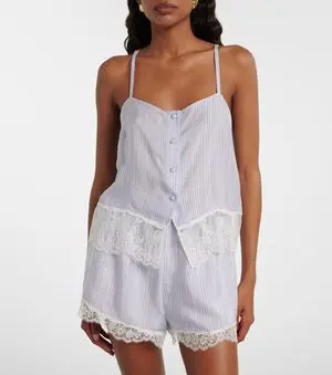 FRAME Lace-trimmed Striped Silk Camisole