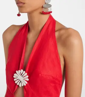CALA DE LA CRUZ Orly Printed Halterneck Linen Midi Dress