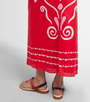 CALA DE LA CRUZ Orly Printed Halterneck Linen Midi Dress