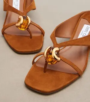 JIMMY CHOO Embellished Suede Sandals - Brown