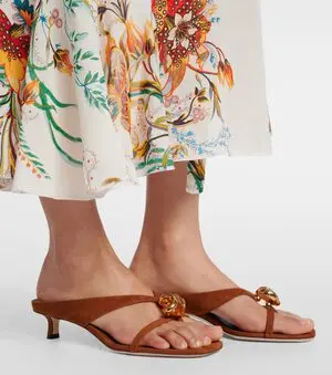 JIMMY CHOO Embellished Suede Sandals - Brown