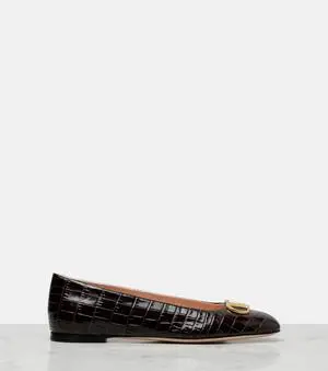 Valentino Garavani Vlogo Croc-effect Leather Ballet Flats