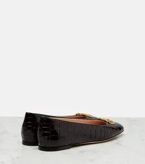 Valentino Garavani Vlogo Croc-effect Leather Ballet Flats