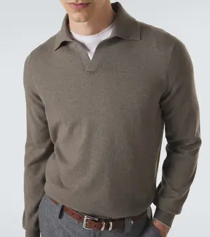 Brunello Cucinelli Cashmere Notch Neck Polo Sweater - Grey