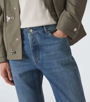 Brunello Cucinelli Straight Leg Jeans In Denim Medio Old - Blue