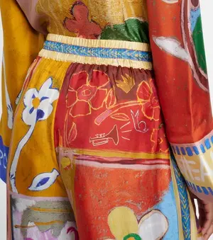 ALEMAIS Printed Silk Twill Wide-leg Pants