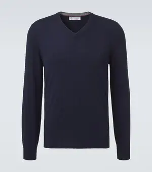 Brunello Cucinelli V-neck Cashmere Sweater - Blue