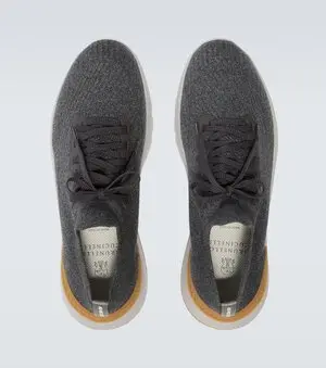 Brunello Cucinelli Fabric And Leather Trimmed Lace-up Sneakers
