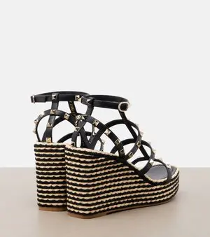 Valentino Garavani Rockstud Leather Espadrille Wedge Sandals