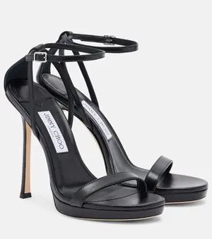 JIMMY CHOO Moza Leather Platform Sandals - Black