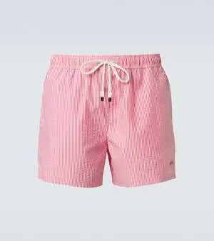 Zegna Striped Seersucker Swim Trunks - Red
