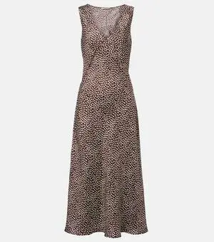Asceno Provence Polka-dot Silk Twill Slip Dress - Brown