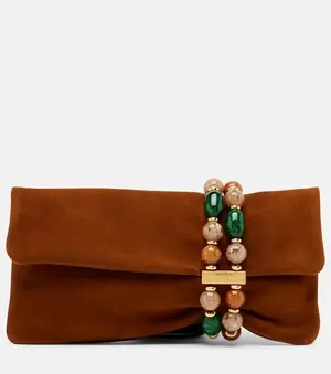 JIMMY CHOO Zandra Beaded Suede Clutch - Brown