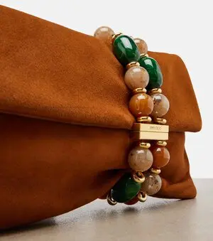 JIMMY CHOO Zandra Beaded Suede Clutch - Brown