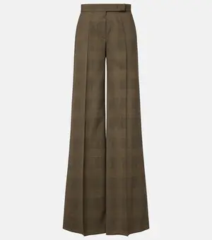 Max Mara Checked Virgin Wool Wide-leg Pants - Brown