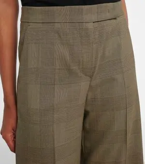Max Mara Checked Virgin Wool Wide-leg Pants - Brown