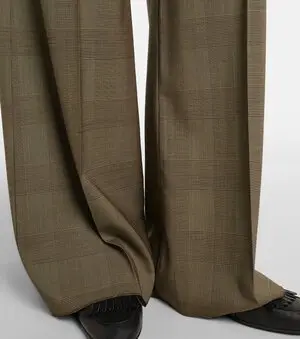 Max Mara Checked Virgin Wool Wide-leg Pants - Brown
